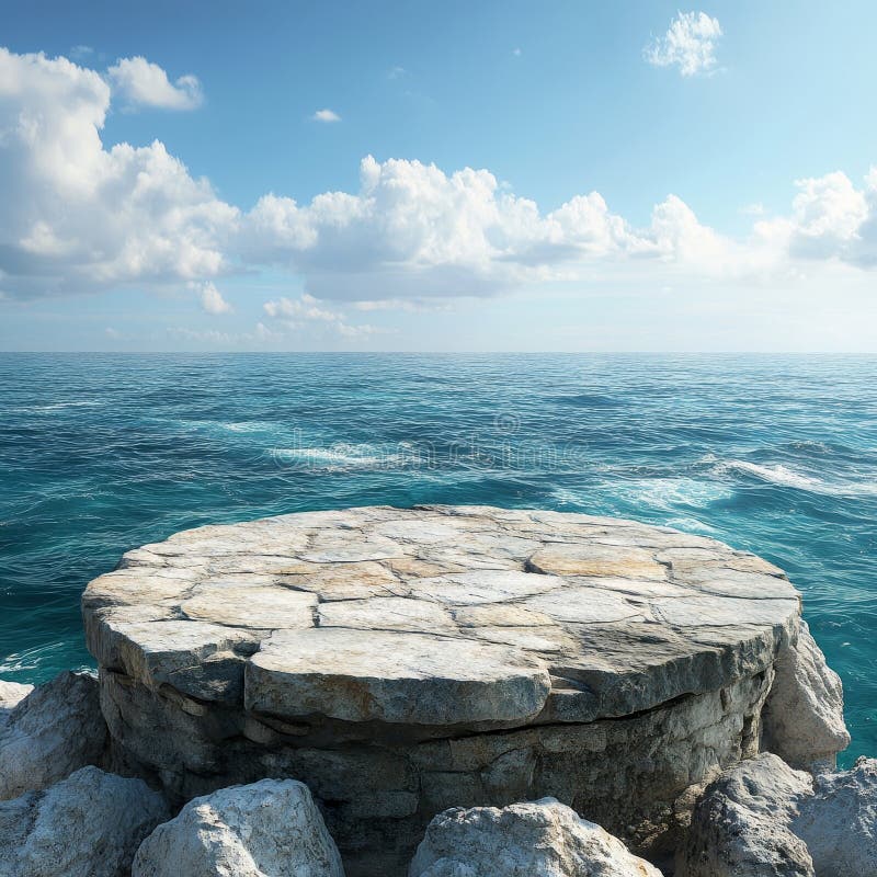 Conceptual 3D Rendering of Stone Platform with Sea and Sky Background ...