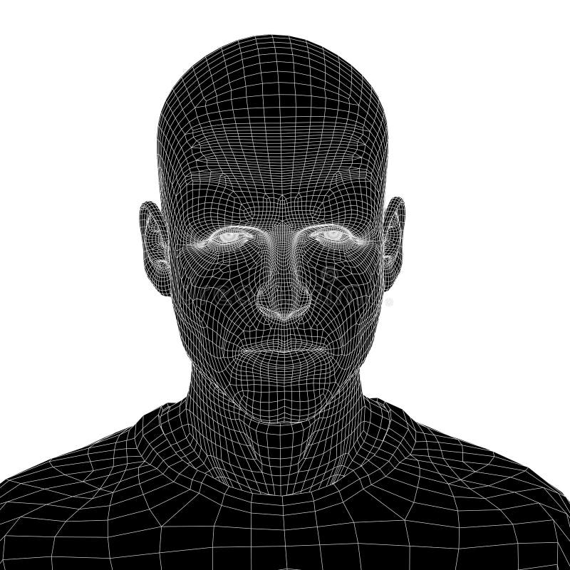 Conceptual 3D Wireframe Human Male or Man Face or Head Stock ...