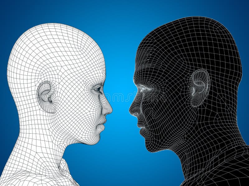 Conceptual 3D Wireframe Human Male or Man Face or Head Stock ...