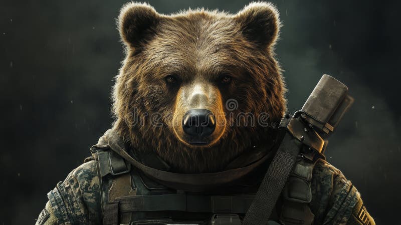 A Conceptual Depiction of a Bear with a Modern Camouflage Tactical Vest ...