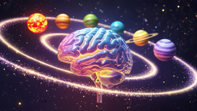 Conceptual Depiction of the Human Brain Surrounded by Planets ...