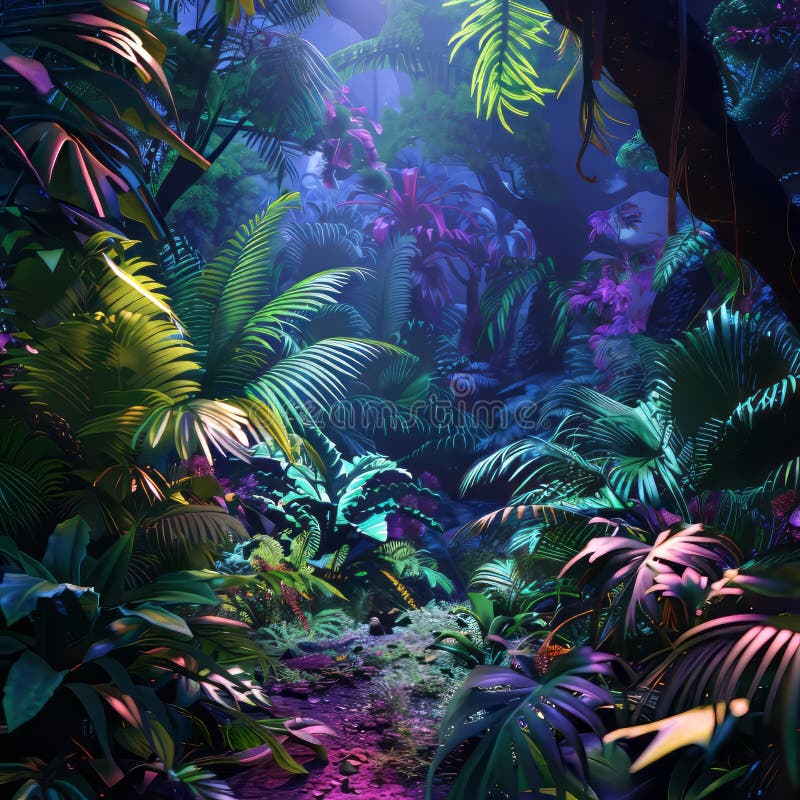 Conceptual Depiction of Vibrant Jungle. Stock Illustration ...