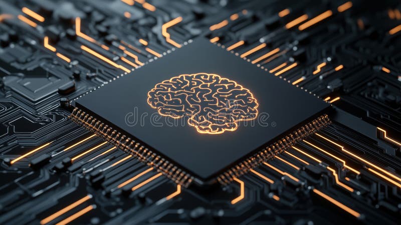 Conceptual Design of Brain Shaped Microchip on Circuit Board Stock ...