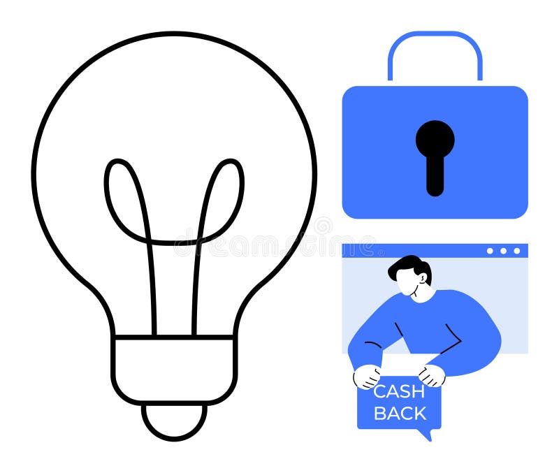 Conceptual Design Featuring Light Bulb Lock and Cashback Symbolizing ...