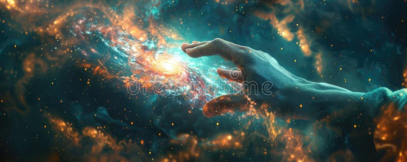 Conceptual Design of a Hand Extending from a Galaxy. Touch of Human ...