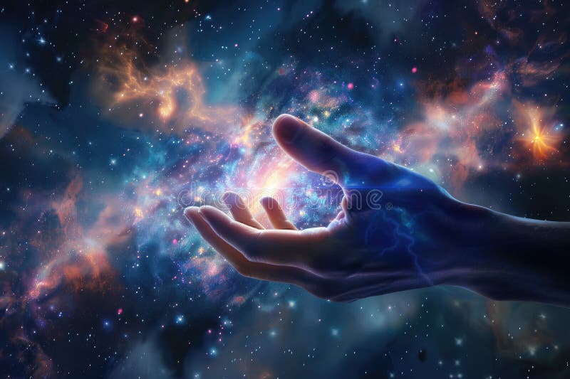 Conceptual Design of a Hand Extending from a Galaxy. Touch of Human ...