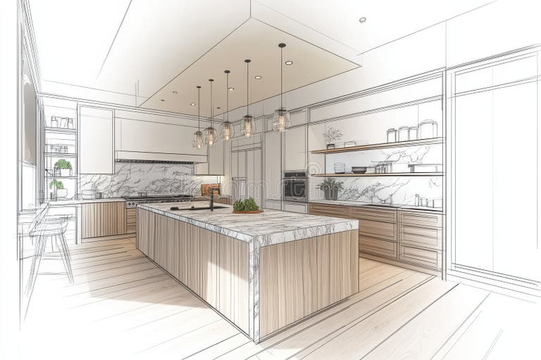 A Conceptual Design Illustration of a Modern Kitchen and Blending Real ...