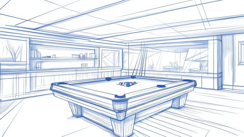 Conceptual Design of a Modern Game Room with a Pool Table Stock Image ...