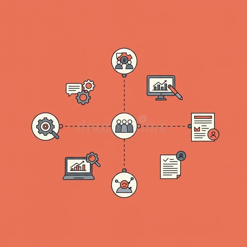 A Conceptual Diagram Featuring Various Interconnected Icons on a Coral ...