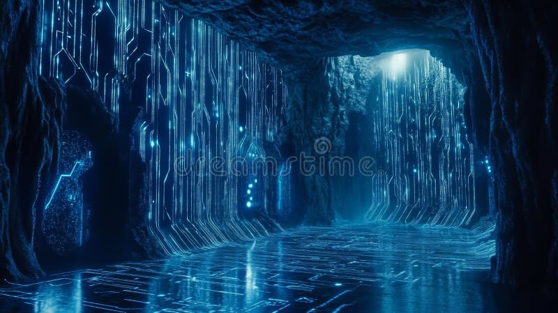 A Conceptual Digital Circuitry Design Featuring Glowing Blue Components ...