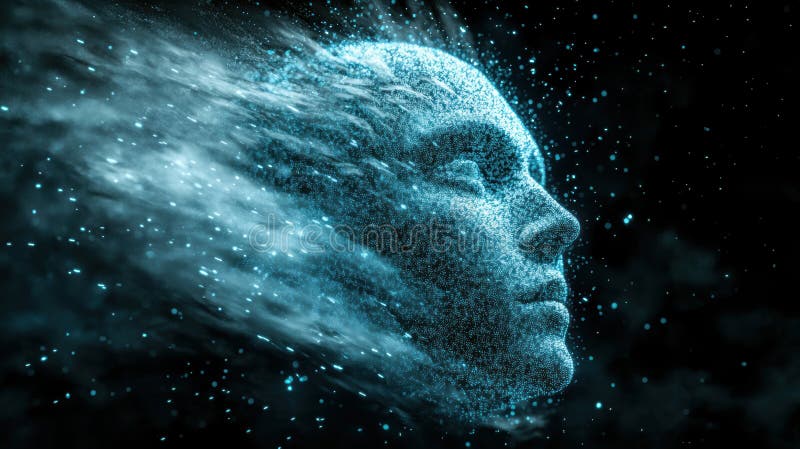 Conceptual Digital Face Dissolving into Particles in a Futuristic ...