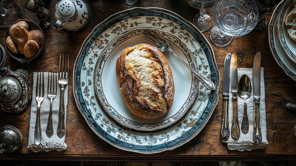 Single Dinner Plate with Layered Food and Cutlery from Different ...