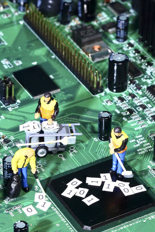 PC Computer Diorama with Miniature Figure Workmen Stock Image - Image ...