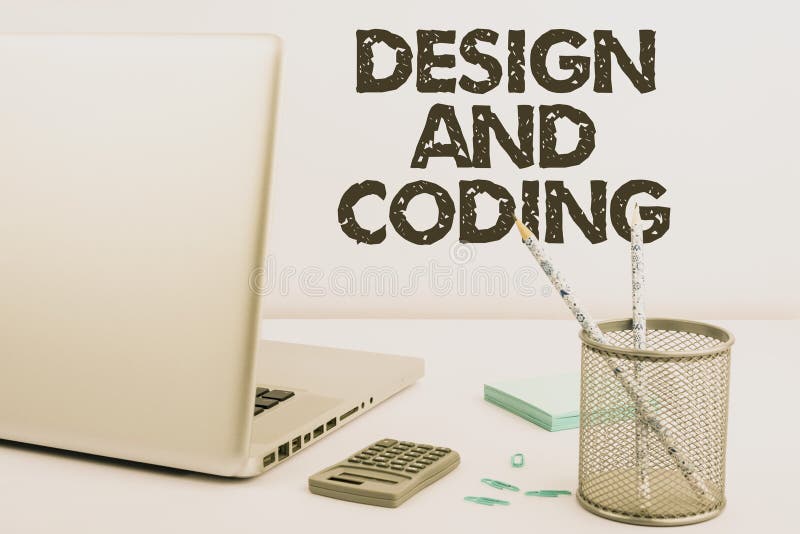 Hand Writing Sign Design and Coding. Concept Meaning HTML and Programming, Cross Platform ...
