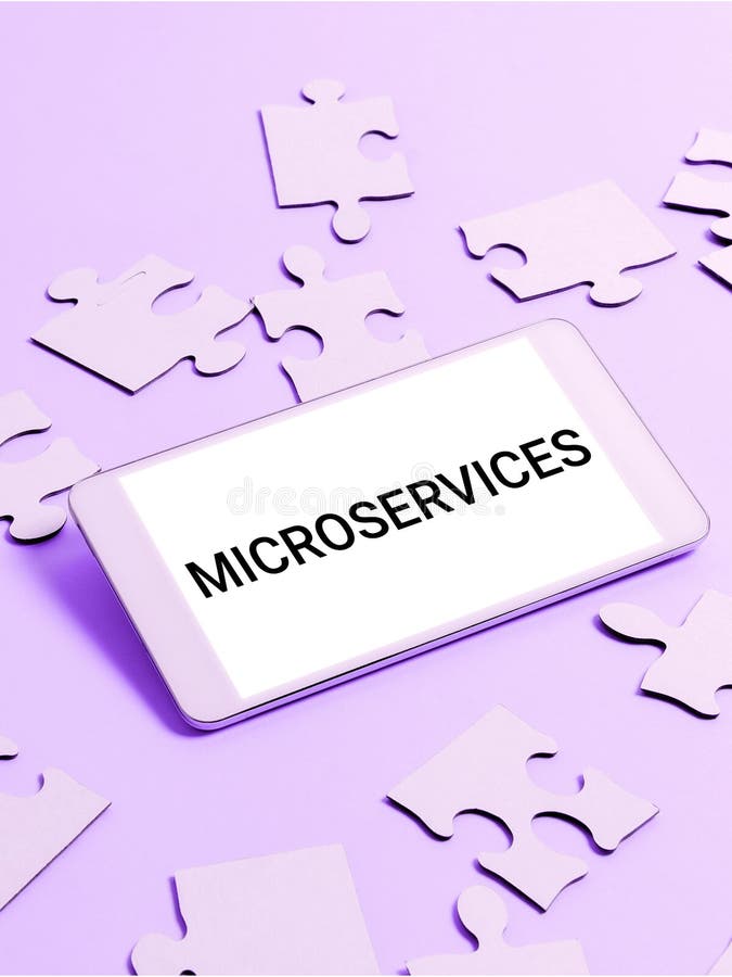 Text Sign Showing Microservices. Business Approach Software Development ...