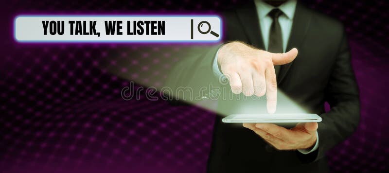 Text Caption Presenting You Talk, we Listen. Business Concept Two Way ... Text Caption Presenting You Talk, we Listen. Business Concept Two Way ...