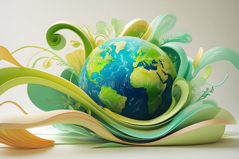 Conceptual Earth Globe Surrounded by Green Floral Elements for ...