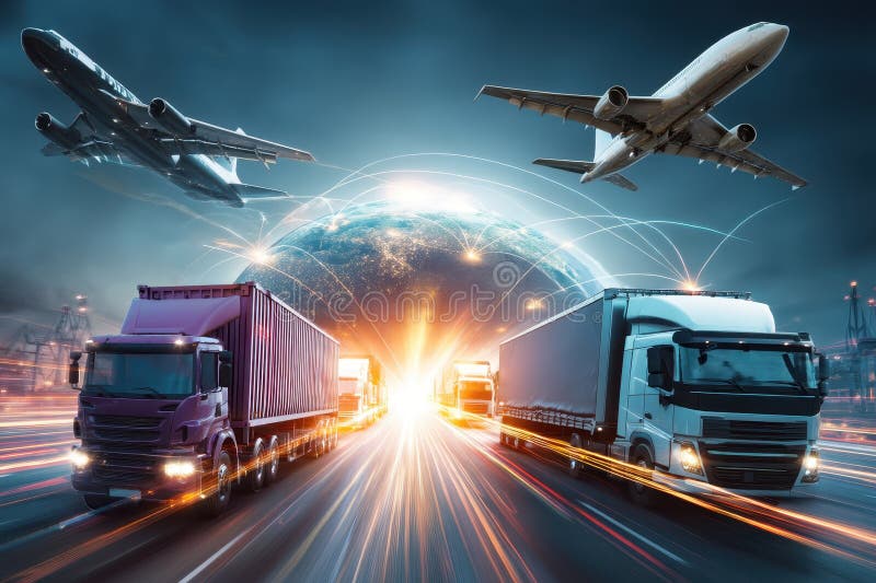 Conceptual Earth Surrounded by Glowing Transportation, Planes, and ...