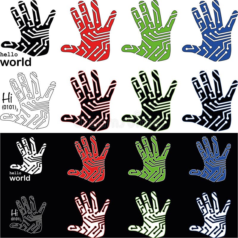 Digital Handprint with Different Color Combinations Stock Illustration ...