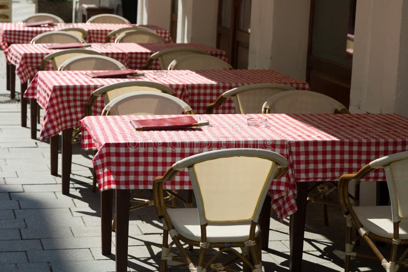 Conceptual Empty Restaurant Tables with Red Checkered Tablecloth Stock ...