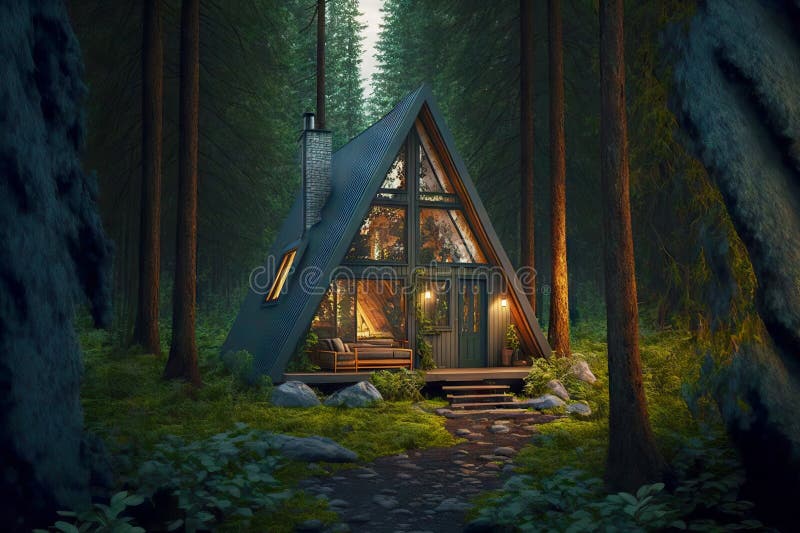 Conceptual Fashionable Triangular Cottage Tiny House in Forest Stock ...