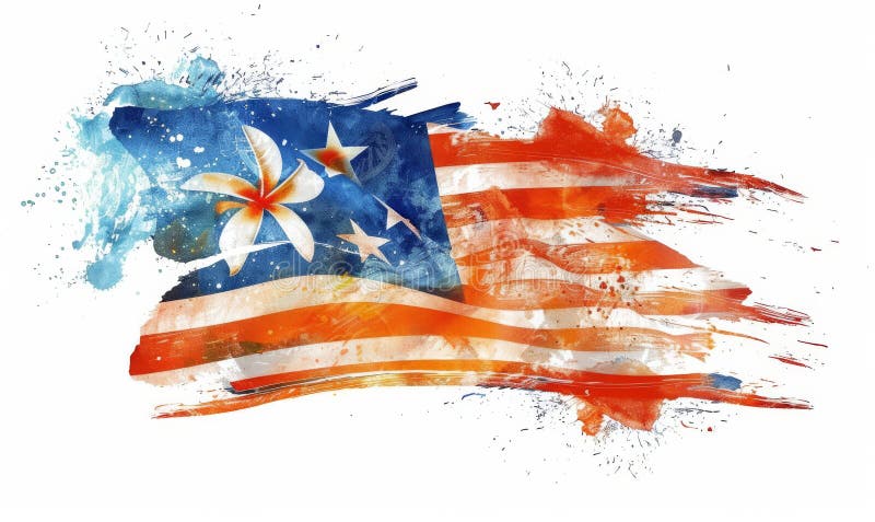 Conceptual Flag of Hawaii State, Striped Flag with Tropical Flower ...