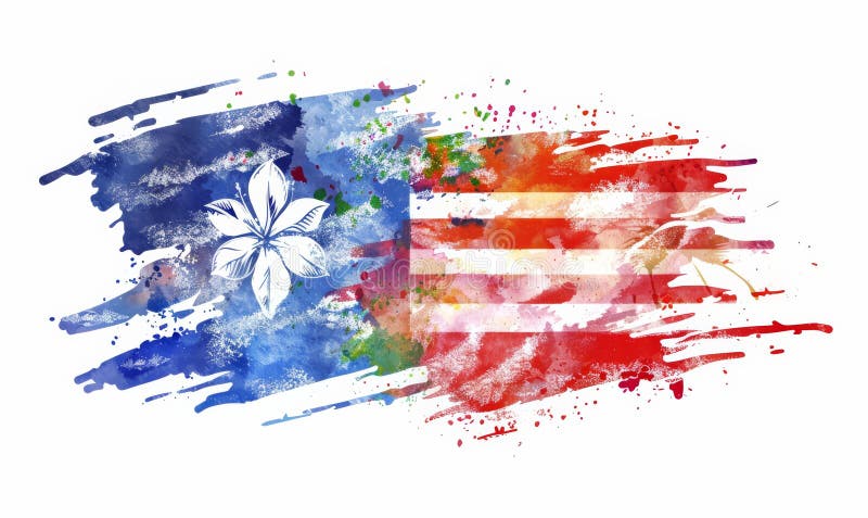 Conceptual Flag of Hawaii State, Striped Flag with Tropical Flower ...