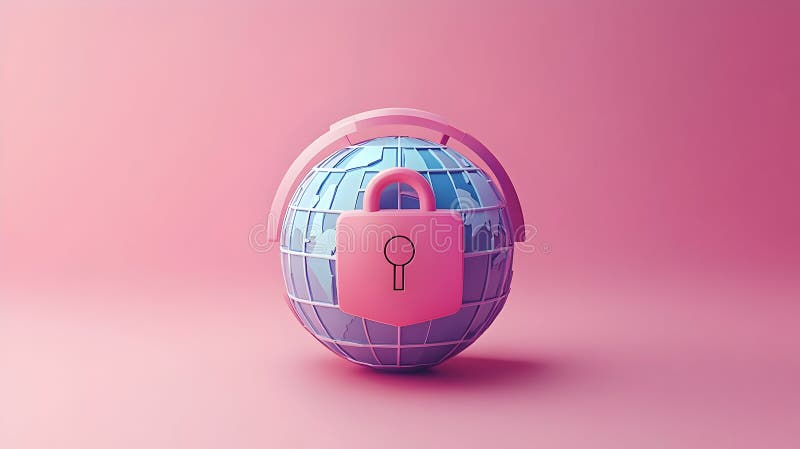 Conceptual Globe with Pink Padlock Security Cyber Security Global Data ...