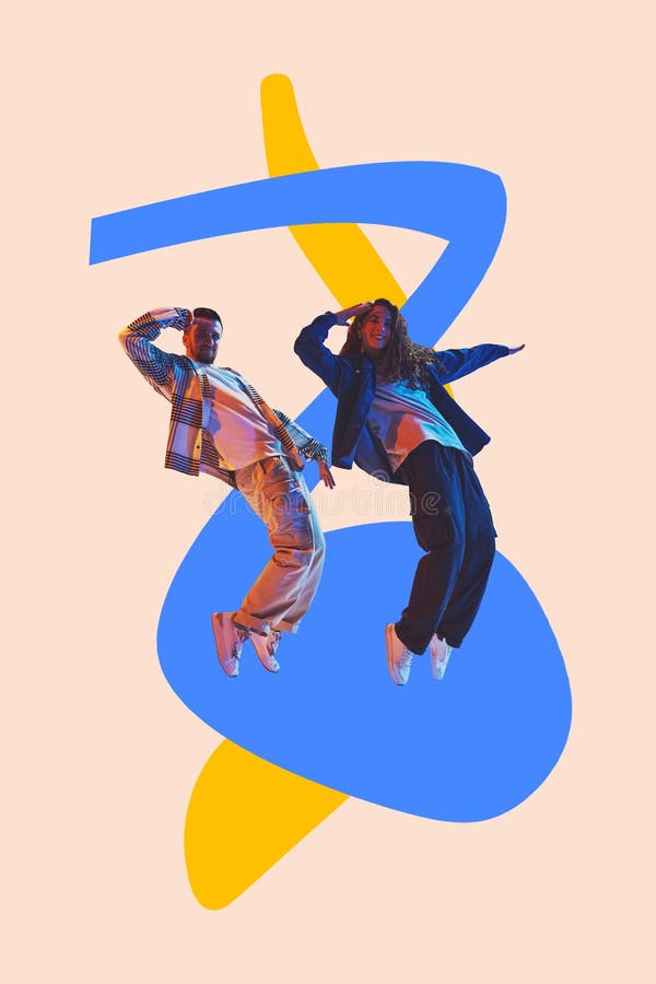 Conceptual Graphic Design. Two Dancers Mid-air Performing Expressive ...