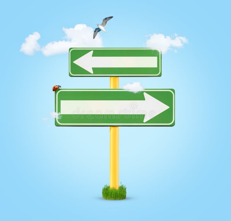 Conceptual Green Direction Sign on Blue Background. Stock Photo - Image ...