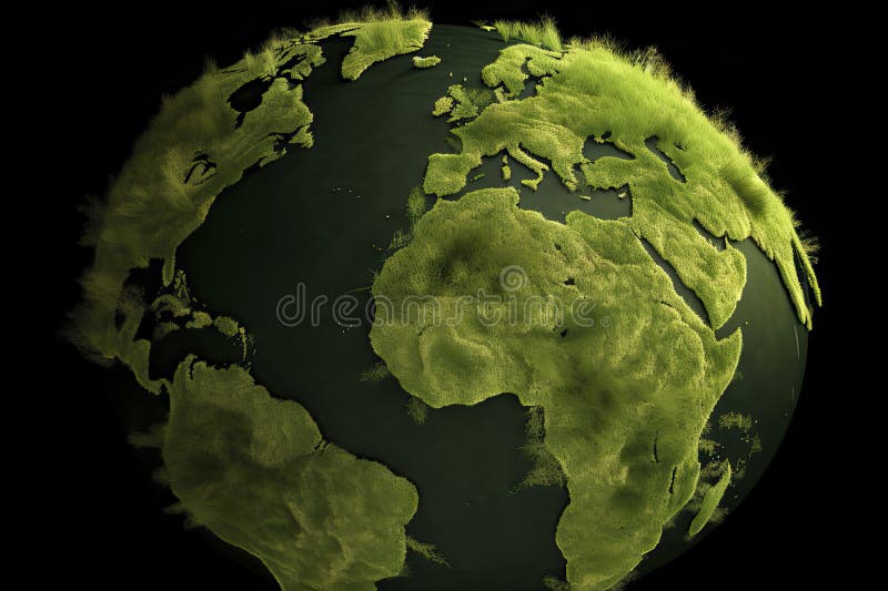 Conceptual Green Earth with Grass and Trees. World Map Derived from ...