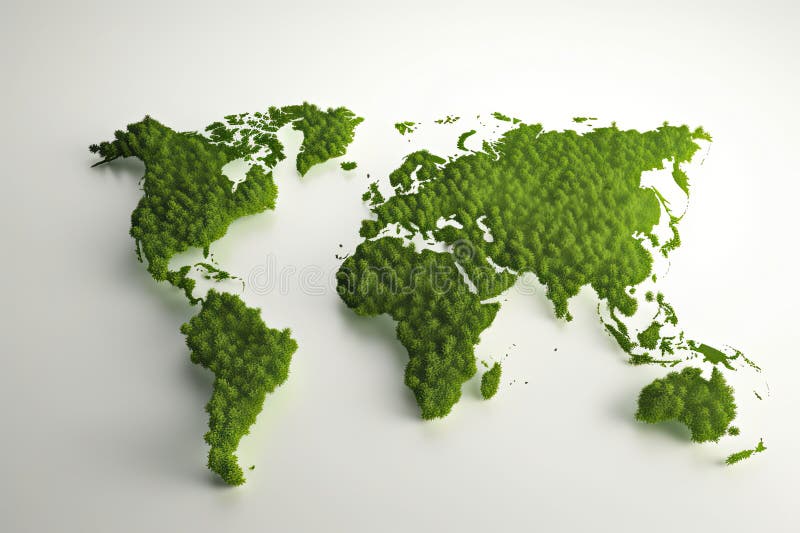 Conceptual Green Earth with Grass and Trees. World Map Derived from ...
