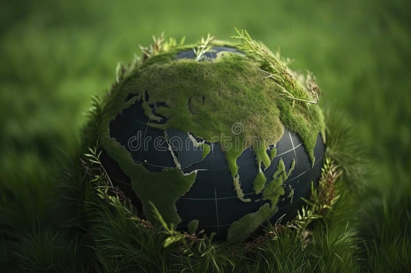 Conceptual Green Earth with Grass and Trees. World Map Derived from ...