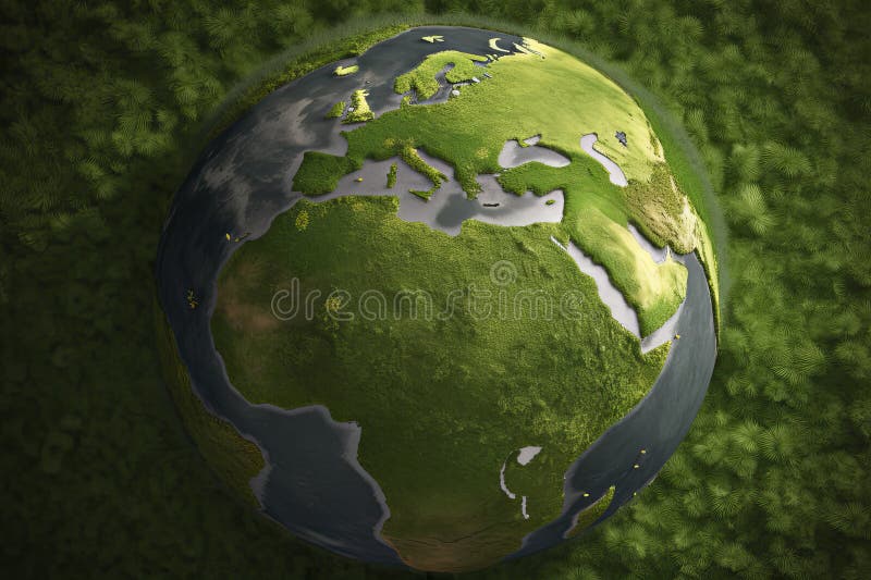 Conceptual Green Earth with Grass and Trees. World Map Derived from ...