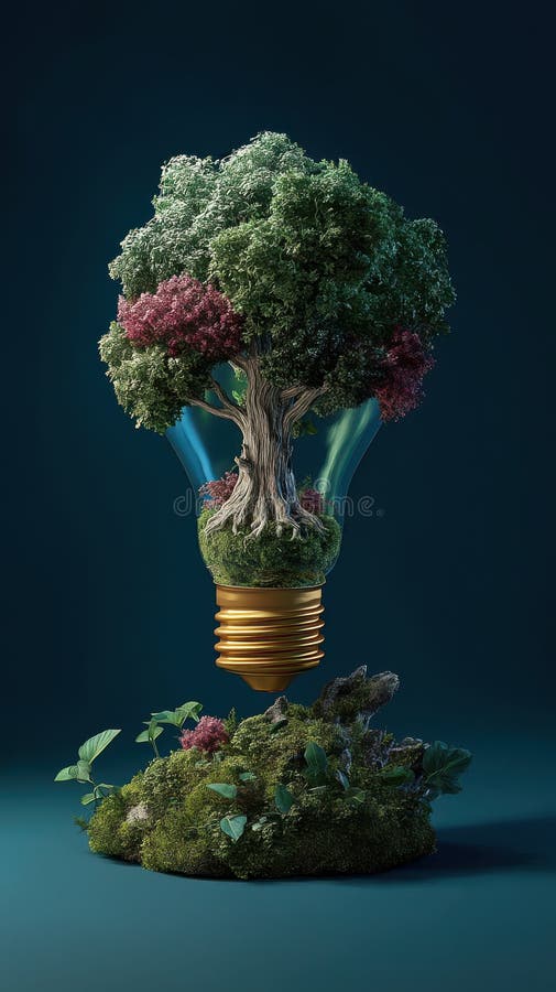 Conceptual Green Energy: Tree Growing Inside Light Bulb with Mossy ...