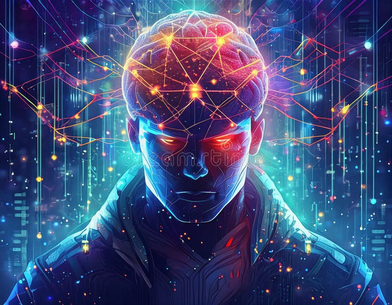 Conceptual Hacker S Brain with Neural Pathways Illuminated by Streams of Binary Code Stock Photo ...