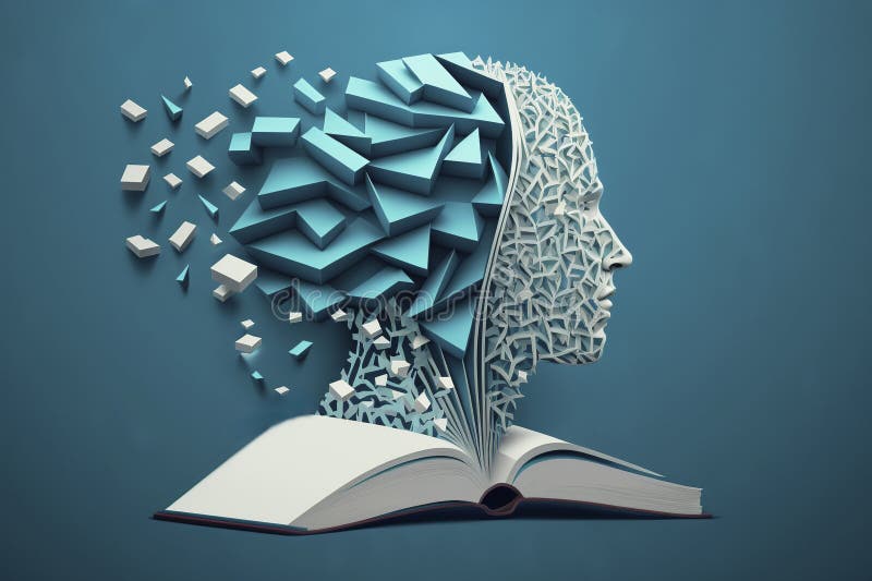 Conceptual Head Sticking Out of a Book Representing Knowledge, Reading ...