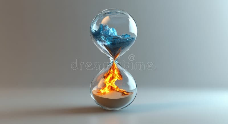 A Conceptual Hourglass Symbolizes Time, Juxtaposing Fire and Water To ...