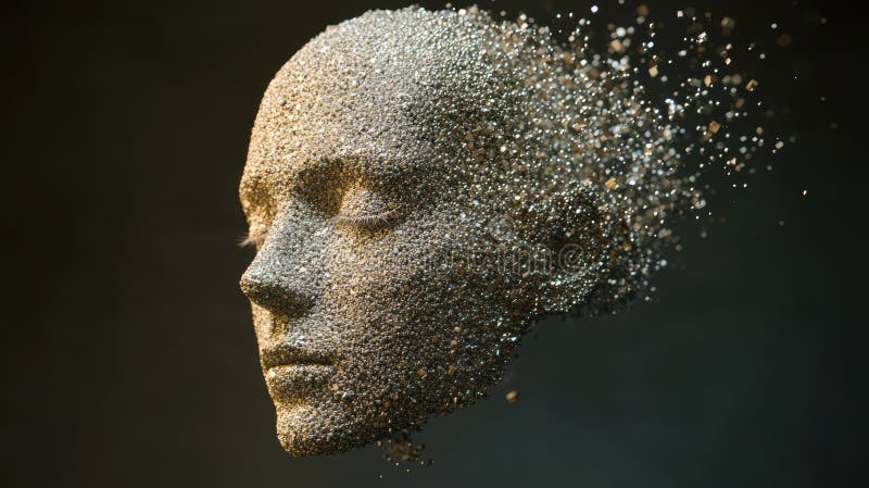 Disintegrating Head: a Digital Sculpture of Ephemeral Existence Stock ...