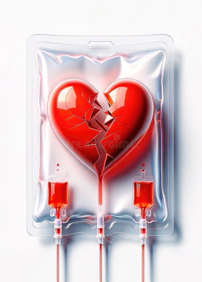 Conceptual Idea with Broken Heart in Medical Packaging with IV Drips ...