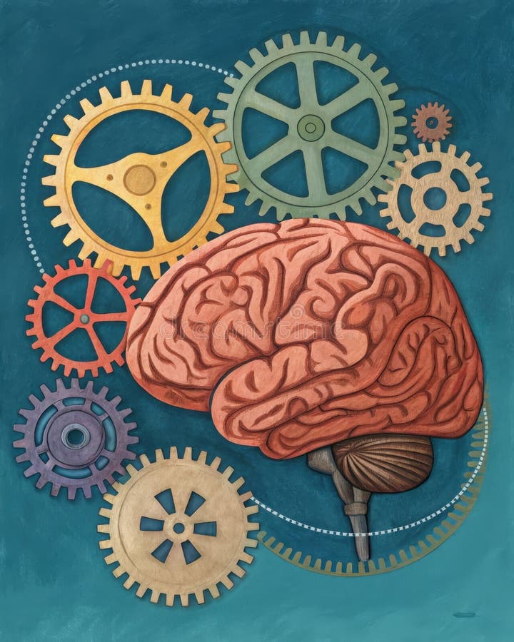 A Conceptual Illustration of a Brain Surrounded by Gears Indicating How ...