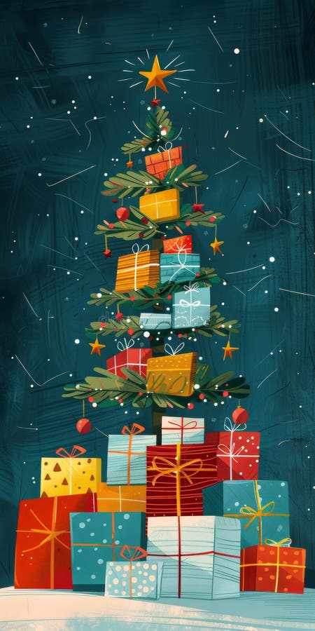 Conceptual Illustration of a Christmas Tree Growing from a Stack of ...