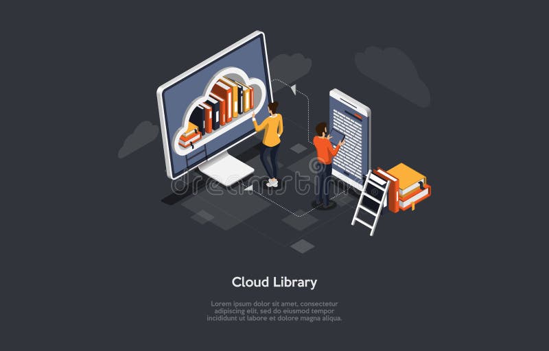 Cloud Library 3d Vector Illustration. Cartoon Isometric Objects and ...