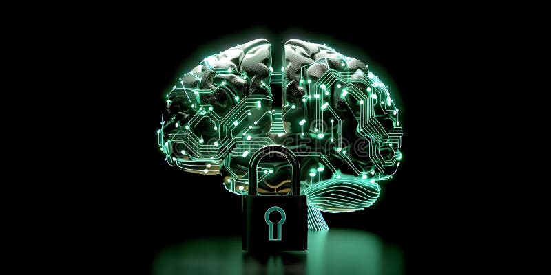 Conceptual Illustration of Cybersecurity with a Digital Brain and ...