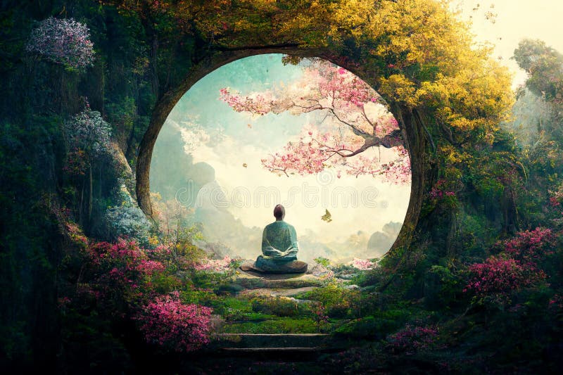 Conceptual Illustration Depicting a Mindfulness Journey. an Immersive ...