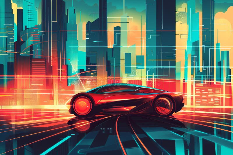 A Conceptual Illustration of a Driverless Electric Car Navigating City ...