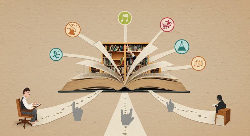 Knowledge Gateway: Open Book and Learning Paths Stock Illustration ...