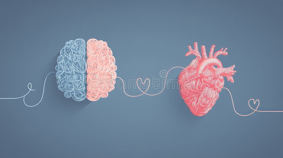 Conceptual Illustration of Heart and Brain Connected by String Stock ...