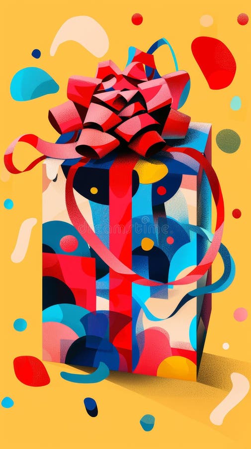 Conceptual Illustration of a Holiday Present with Bold Colors. Stock ...