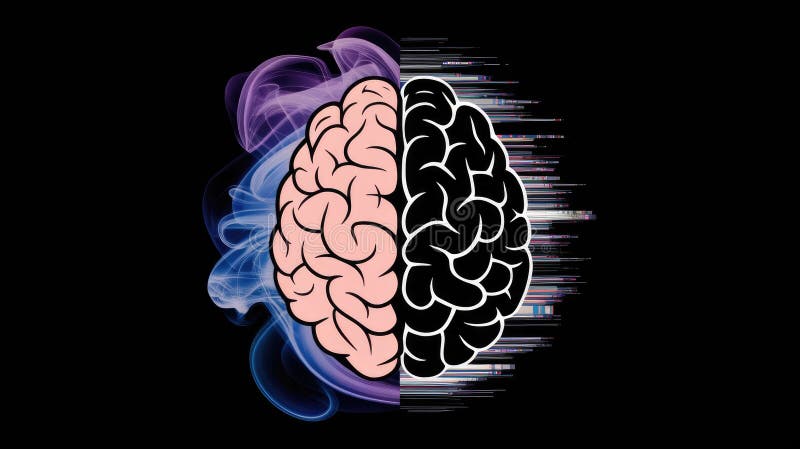 Conceptual Illustration of a Human Brain, Divided into Creative and ...